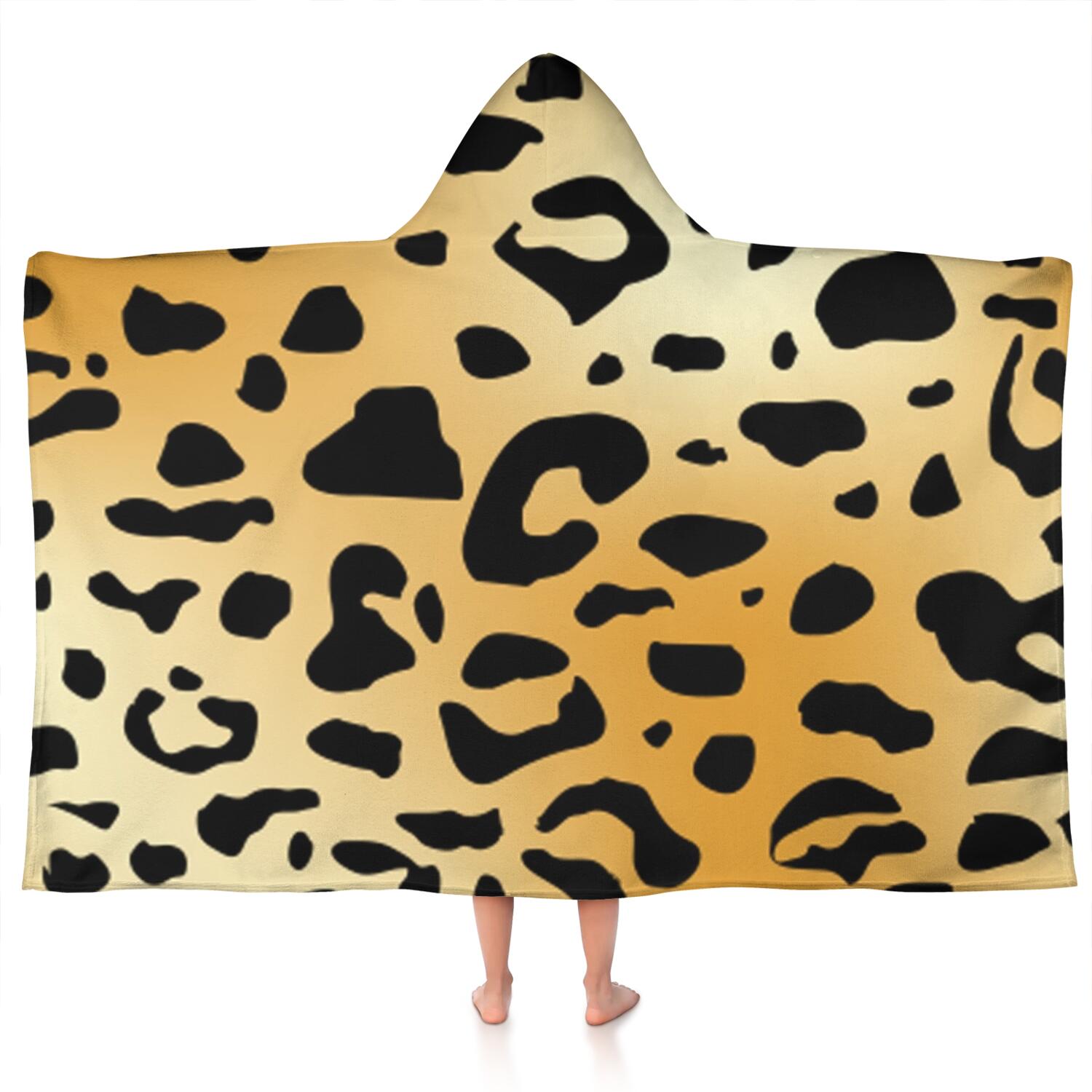 Gold and Black Of Leopard Print Hooded Bath Towel，50"x30" for Ages 3 To ...