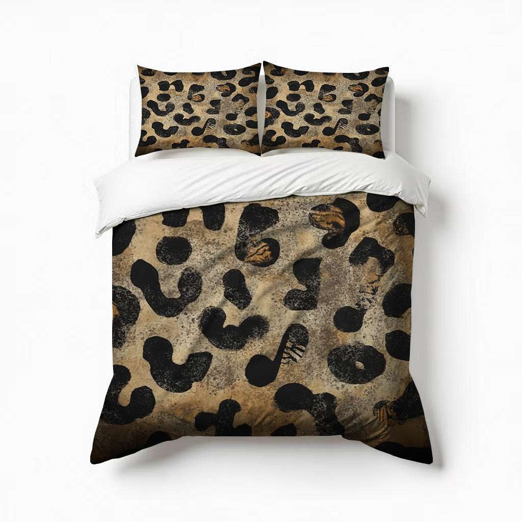 Gold Black Leopard Print Texture Bedding Set 3 Pcs Soft Microfiber ...