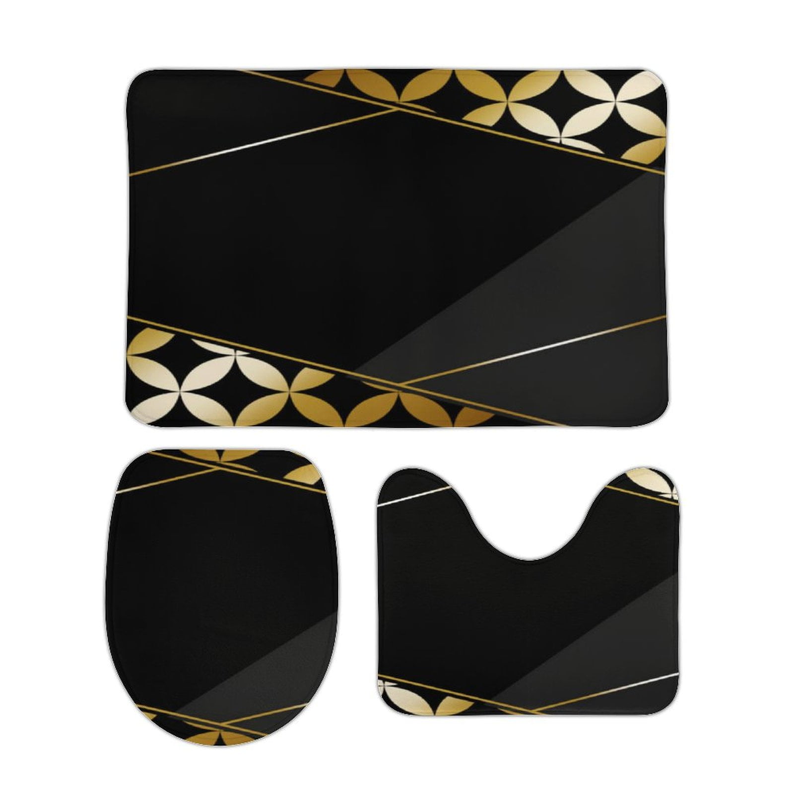 Gold Black Line Abstract Geometric 3D Pattern Bathroom Mats Set 3-piece ...