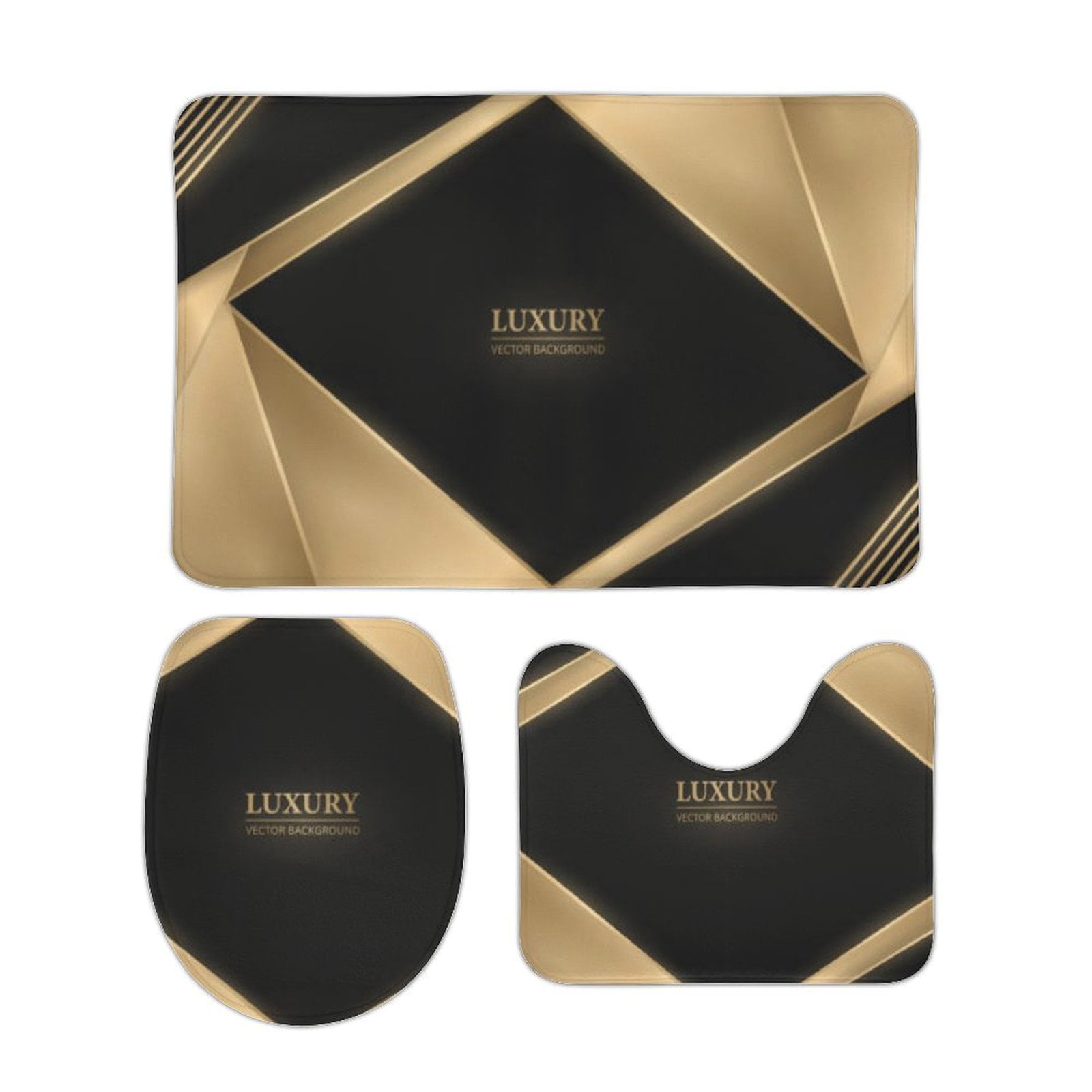 Gold Black Line Abstract Geometric 3D Pattern Bathroom Mats Set of 3 ...