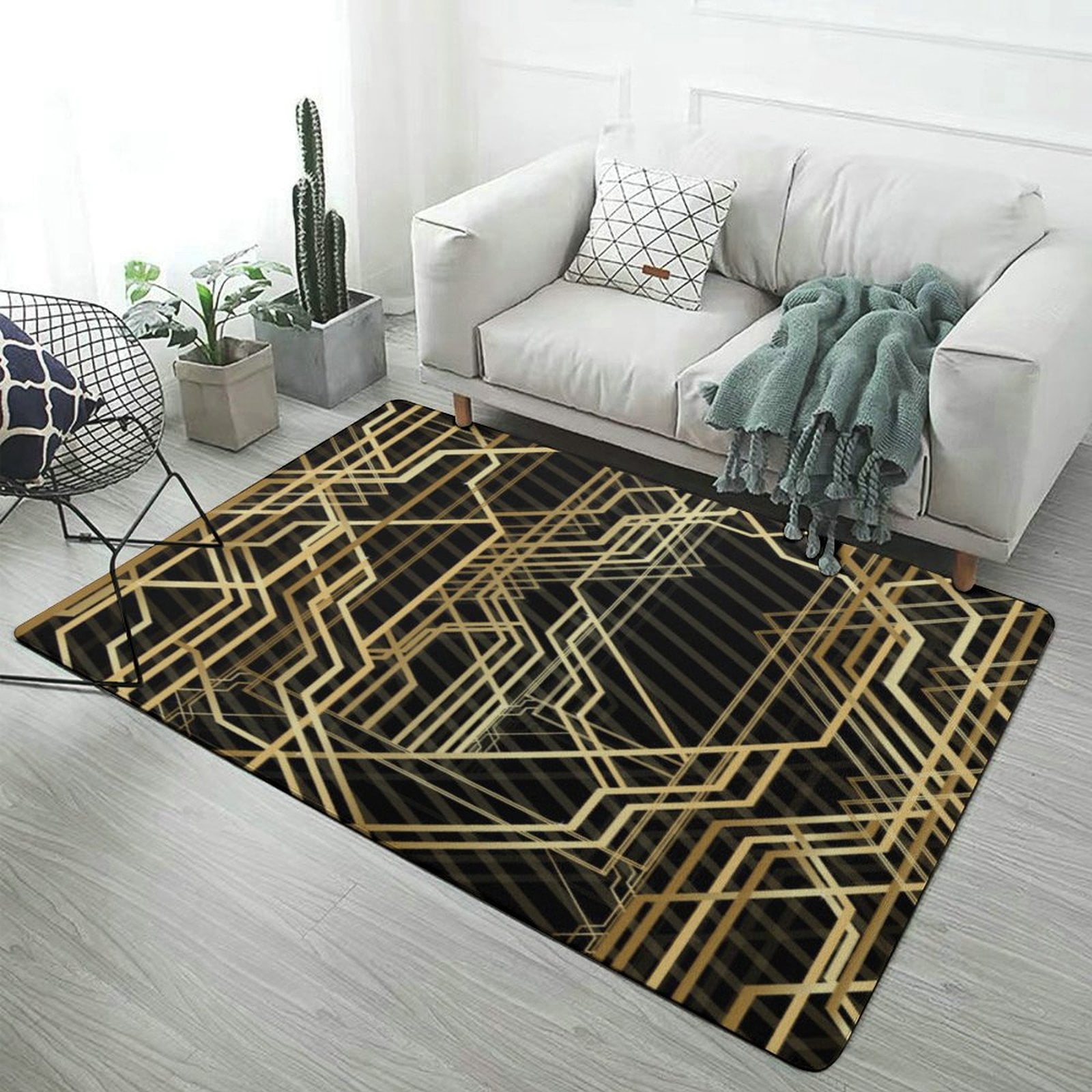 Gold Black Line Abstract Geometric 3D Pattern Home Decor Living Room ...