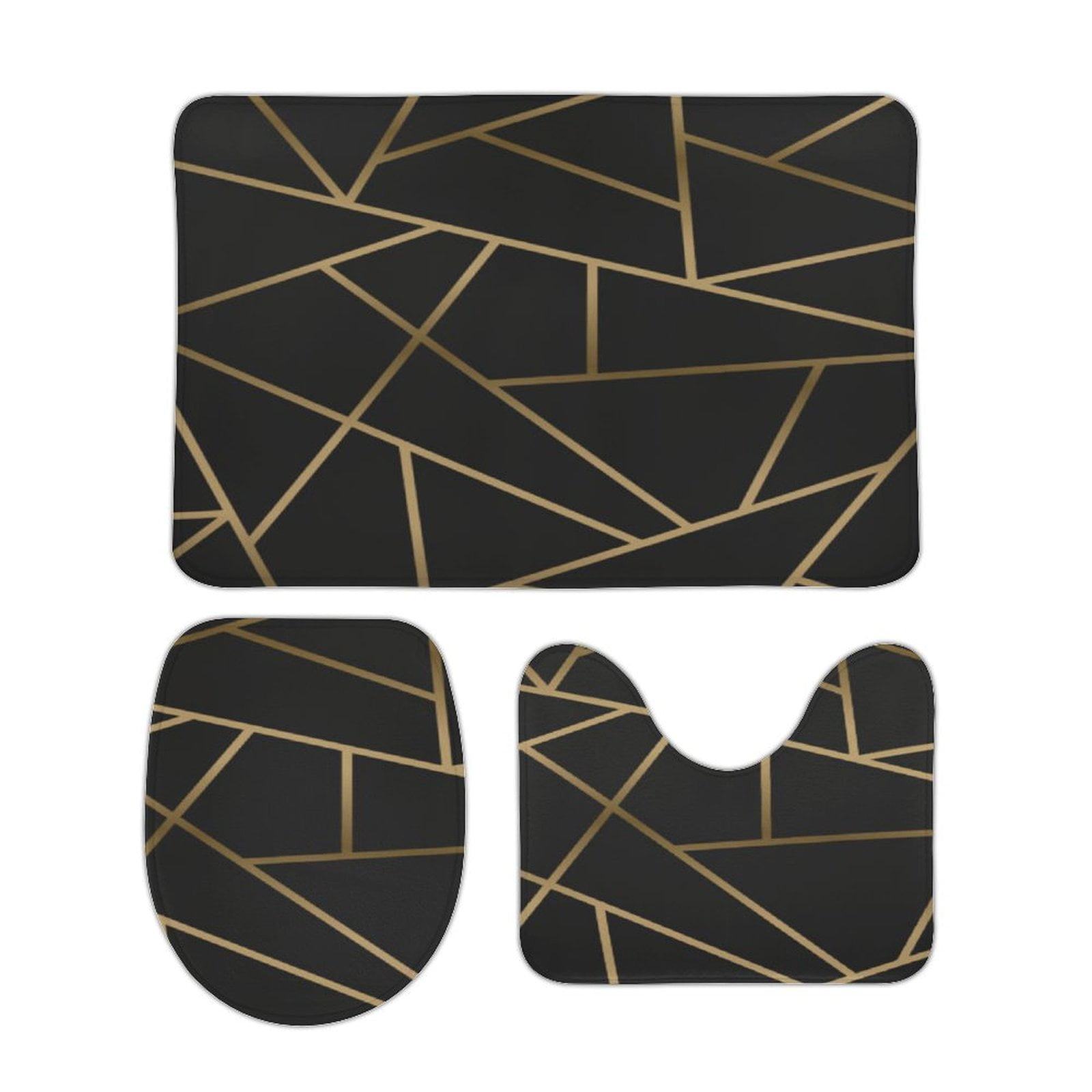 Gold Black Line Abstract Geometric 3D Pattern Soft Bathroom Carpet Set ...