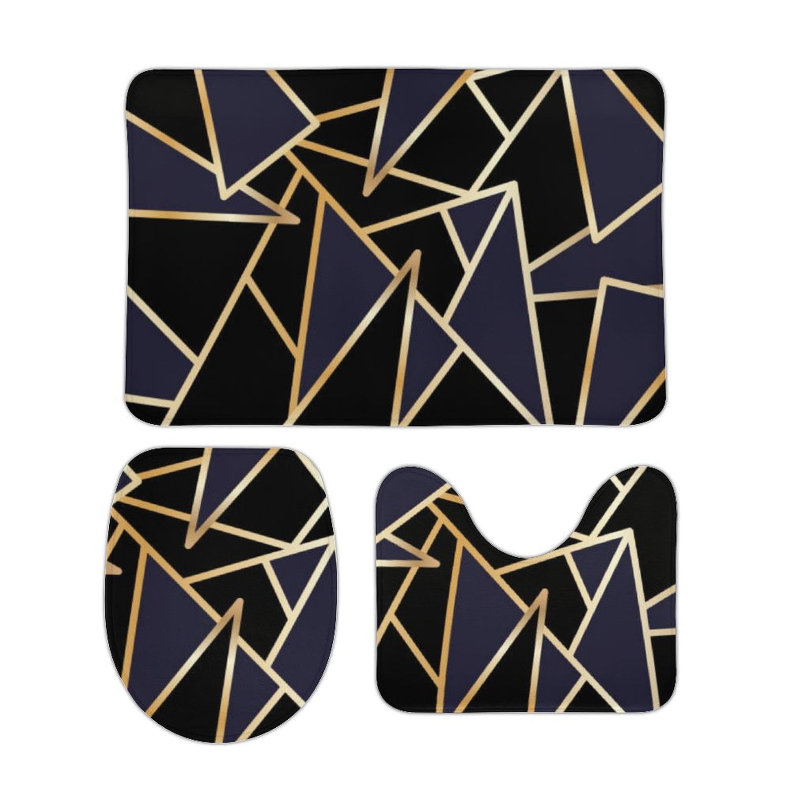 Gold Black Line Abstract Geometric 3D Pattern Soft Bathroom Carpet Set ...