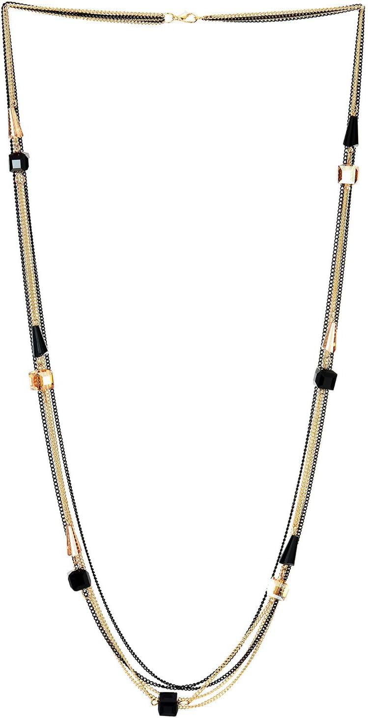 Gold Black Premium Statement Long Necklace Multi-Strand Chains with ...