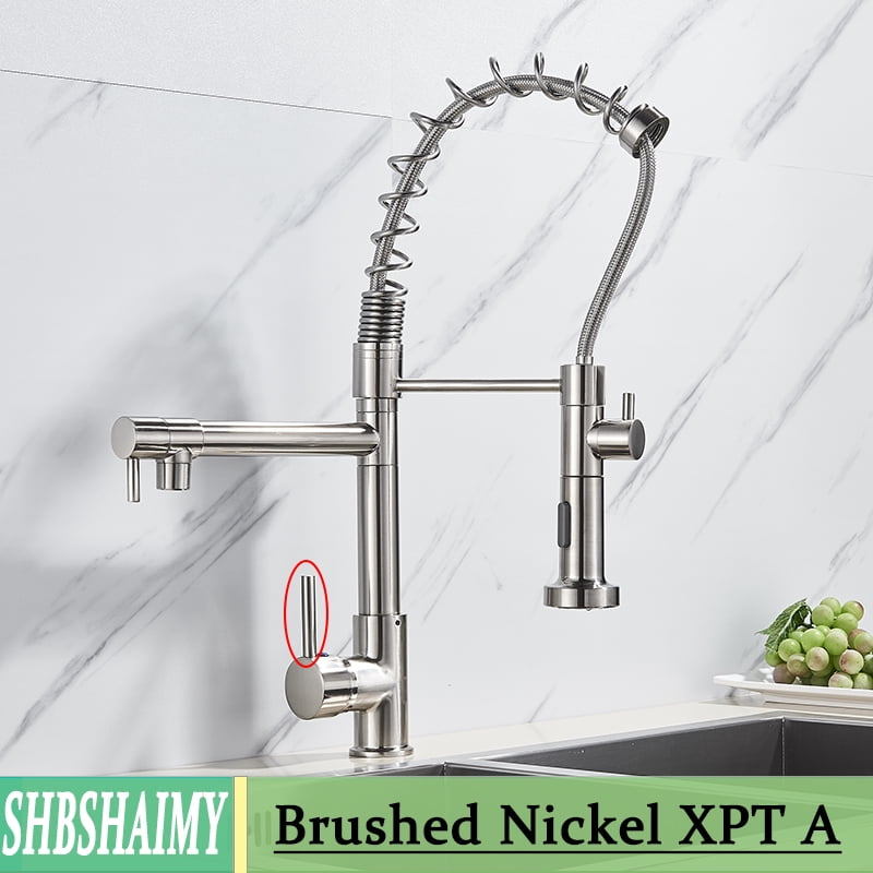 Gold Black Spring Kitchen Faucet Pull Down Dual Spouts 360 Swivel ...