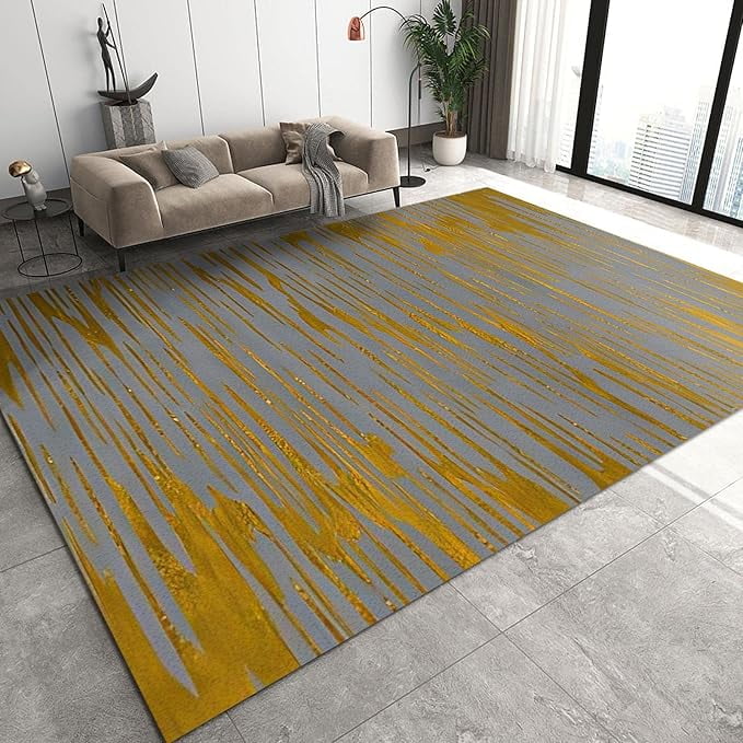 Gold Black Striped Area Rug, Abstract Luxury Indoor Rug, Corridor Rug ...
