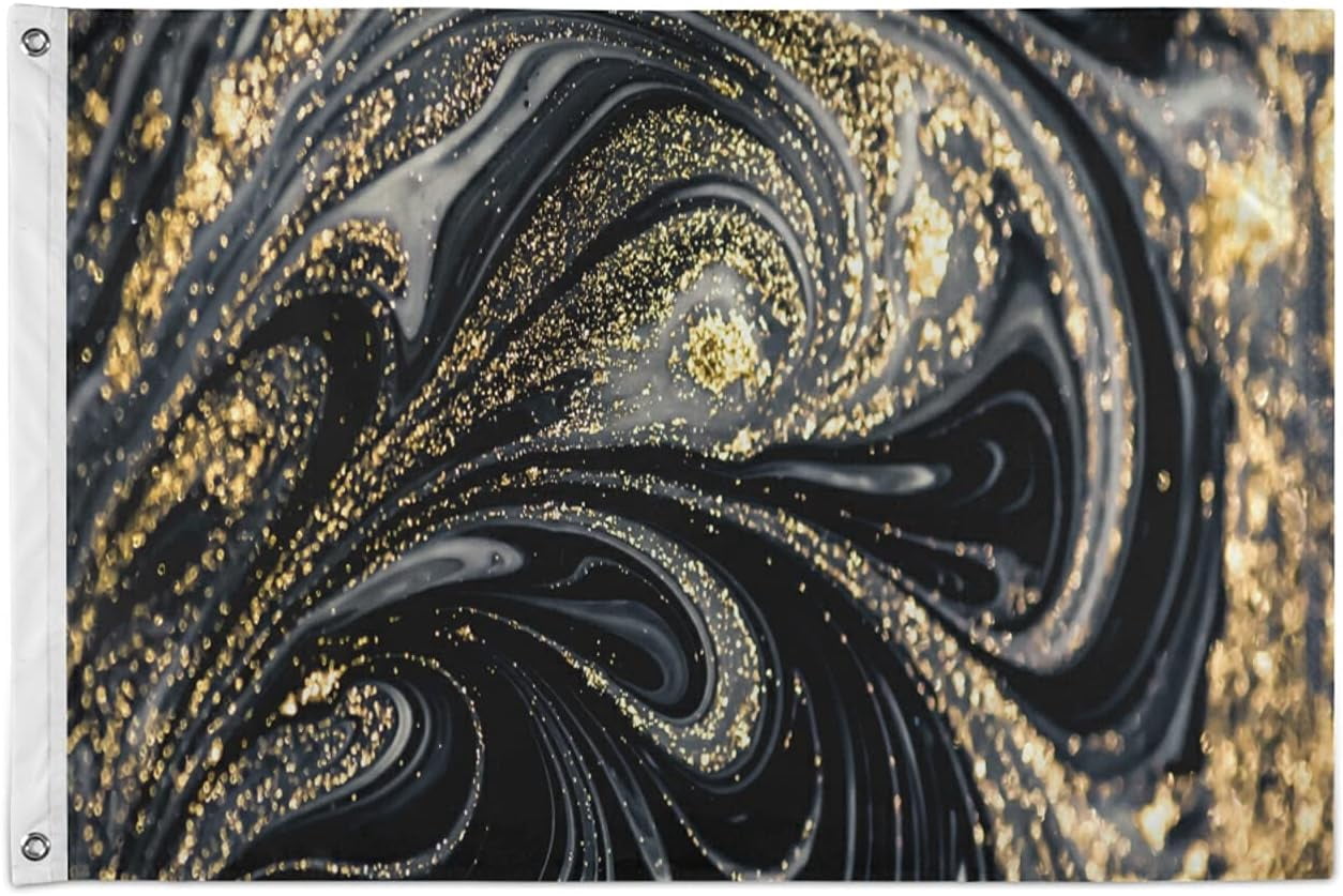 Gold Black Swirls of Marble Agate Shiny Golden Dark Starry Night Garden ...