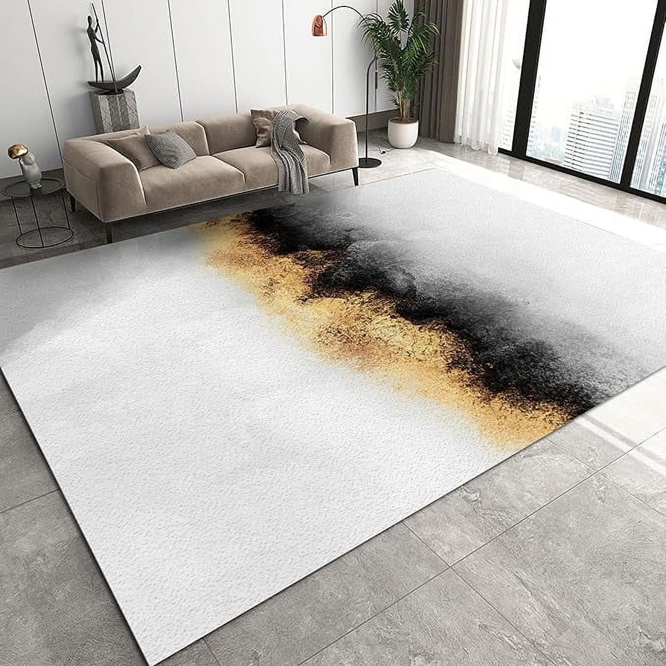 Gold Black White Area Rug, Minimalist Modern Indoor Rugs, Corridor Rug ...