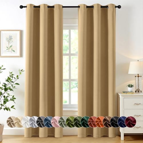 Gold Blackout Curtains for Bedroom Living Room 84 Inches Long 2 Panels ...