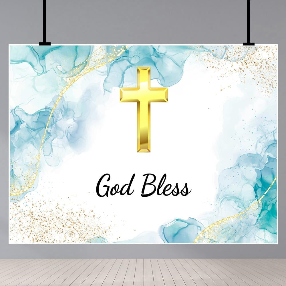Gold Bless Backdrops First Holy Communion Baptism Decorations Backdrop ...