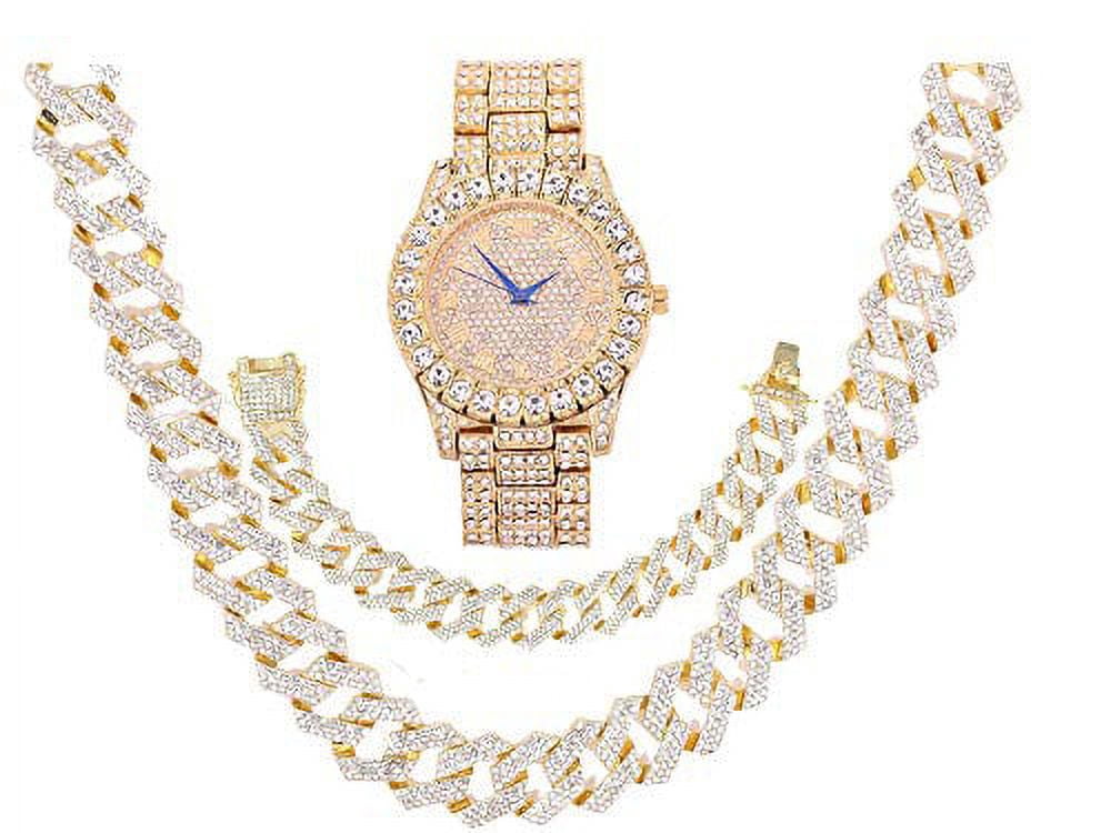 Gold Bling'ed Out Mens Watches on Blast w/Zig Zag Bling'ed Out Necklace ...