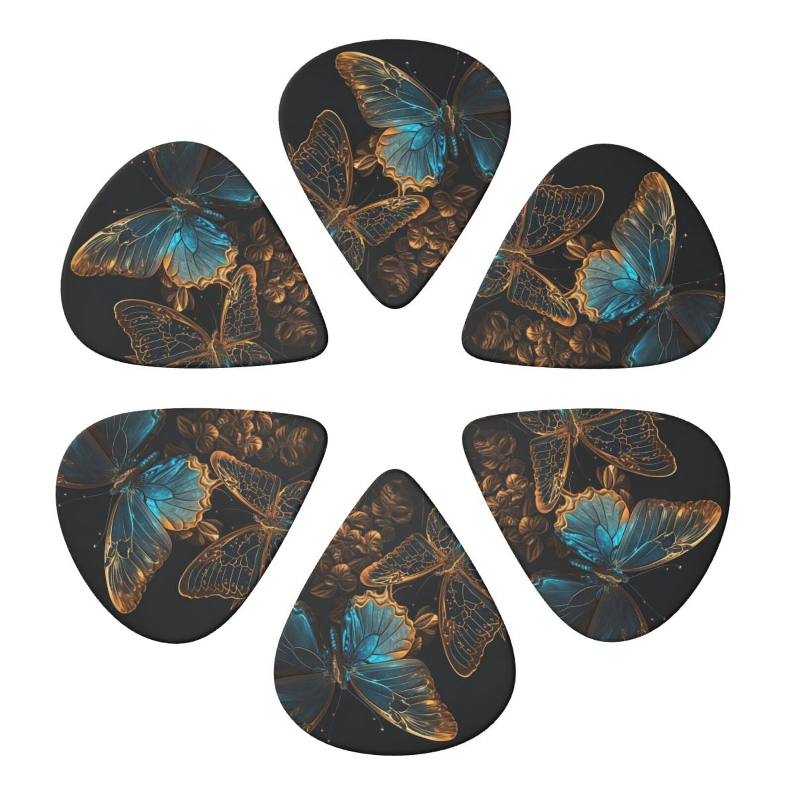 Gold Blue Butterflies Golden Butterfly Guitar Pick 6 Pack for Bass ...