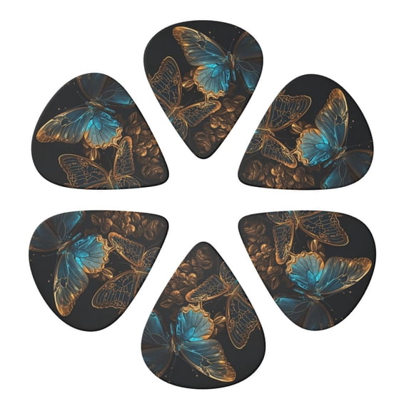 Gold Blue Butterflies Golden Butterfly Guitar Pick 6 Pack for Bass ...