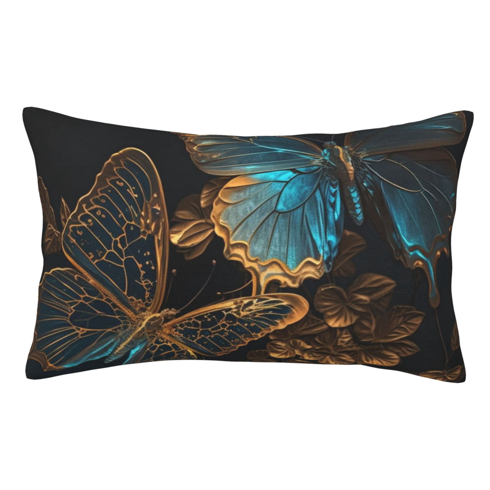 Gold Blue Butterflies Golden Butterfly Pillowcase 16x24 Rectangle Throw ...