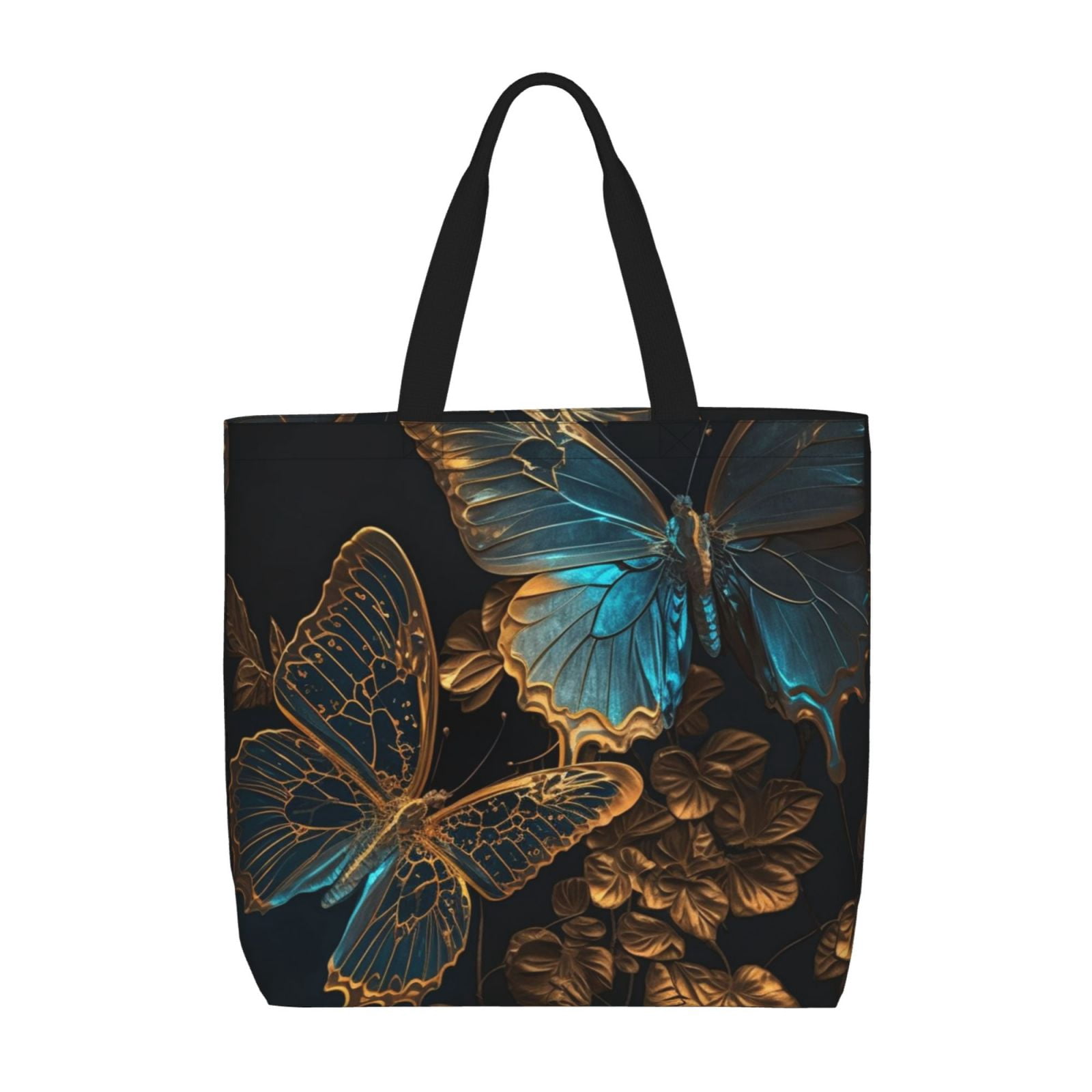 Gold Blue Butterflies Golden Butterfly Tote Bag Reusable Shoulder ...