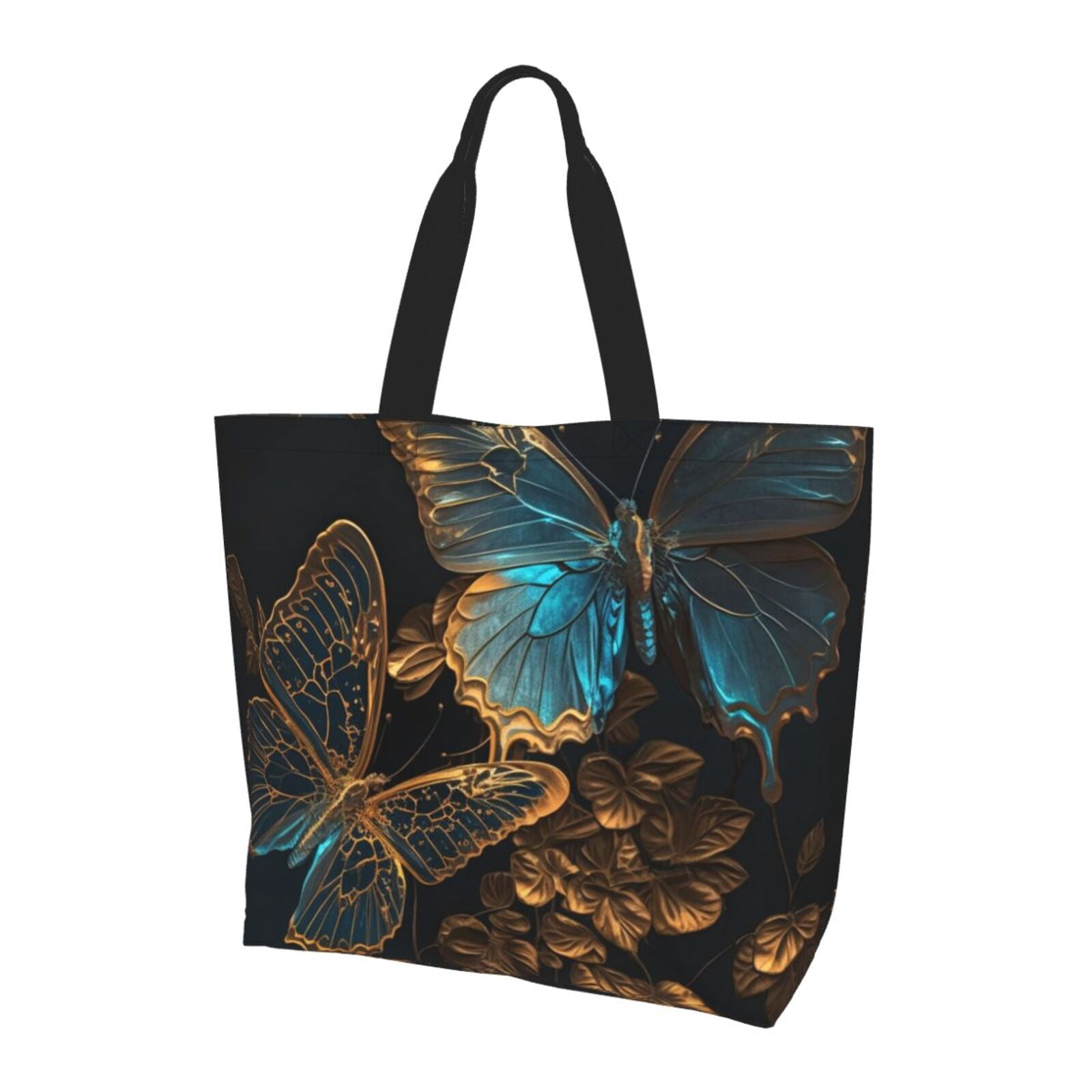 Gold Blue Butterflies Golden Butterfly Women Reusable Bag Large ...