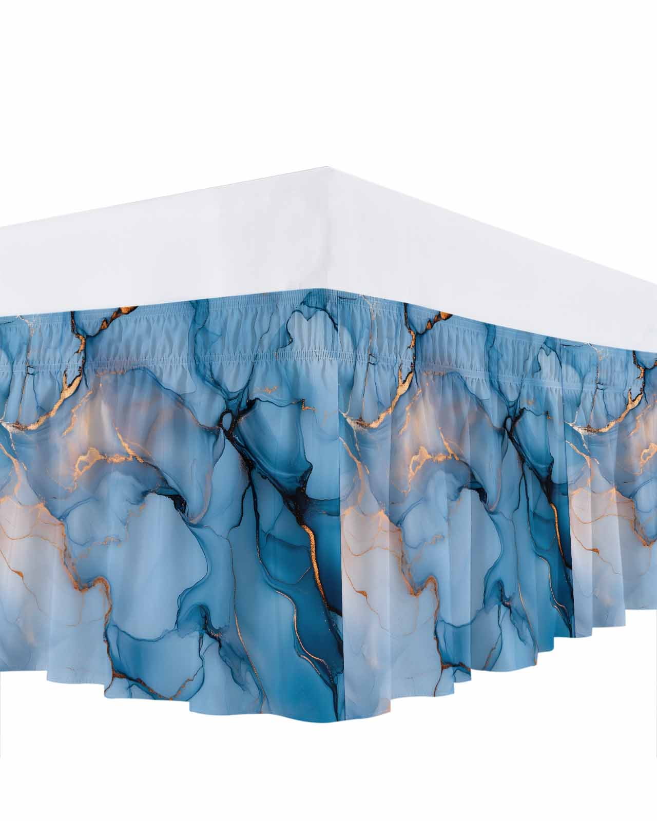 Gold Blue Marble Texture Bed Skirt Queen Size 16" Drop Abstract Water ...