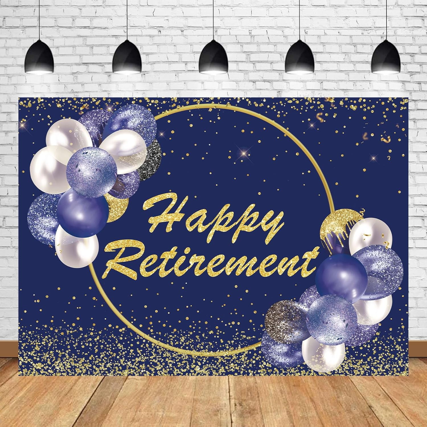 Gold & Blue Retirement Backdrop Golden Circle Retired Party Background ...