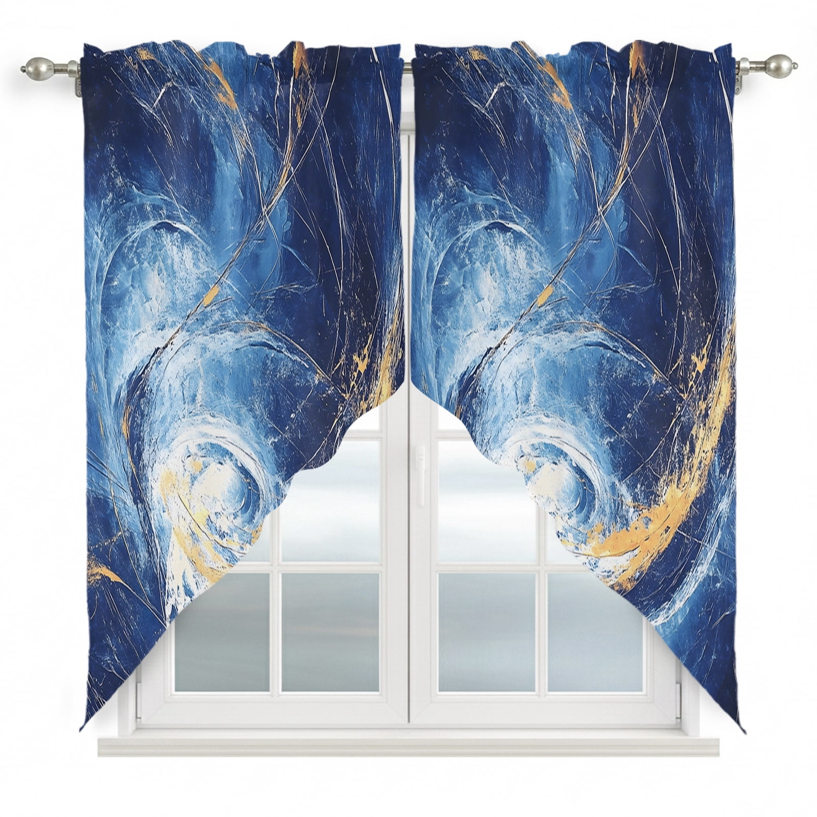 Gold Blue Sky Swag Curtain Valance for Window 2 Panels Vintage Abstract ...