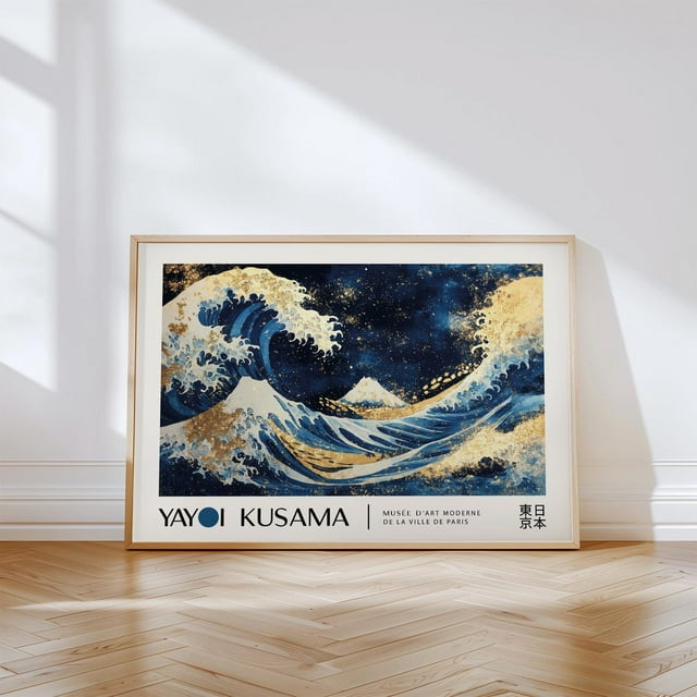 Gold & Blue Wave Art Print Yayoi Kusama Inspired Great Wave Poster ...