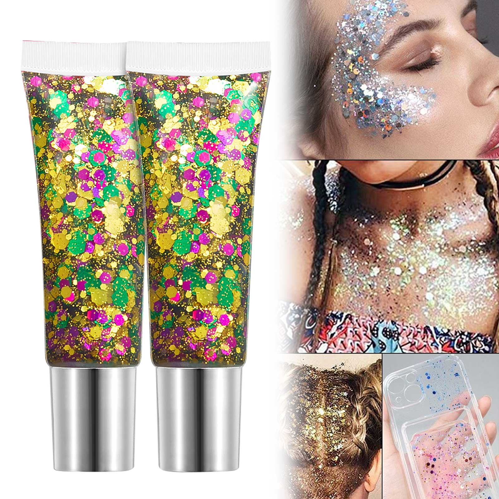 Gold Body Glitter Gel,Face Hair Glitter Makeup,Music Festival Rave ...