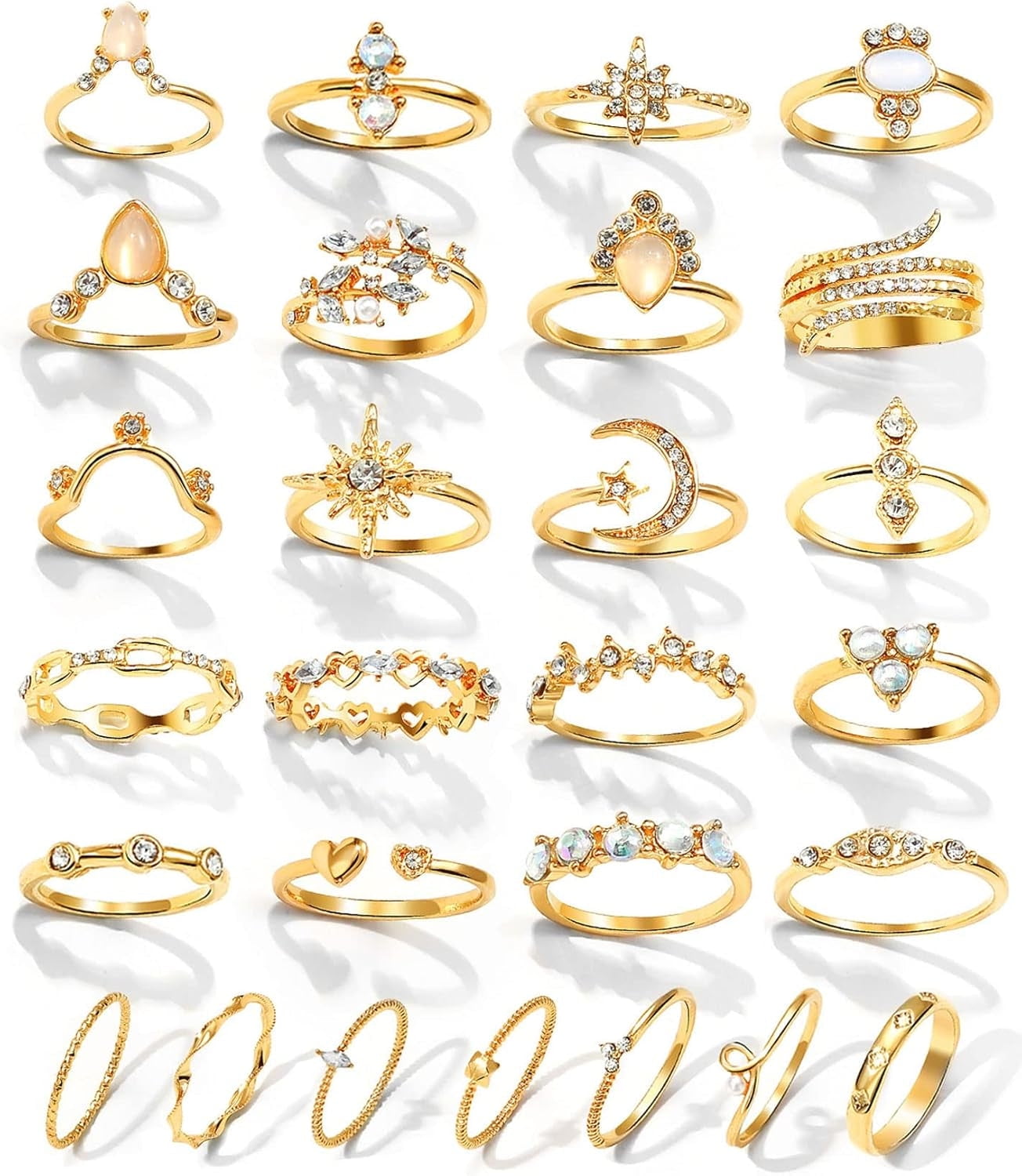 Gold Boho Sparkle Knuckle Rings Set for Women, Vintage Fashion ...