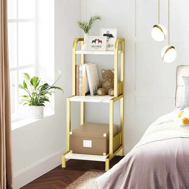 Gold Bookshelf,3 Tier Bookcase, Small Bookshelf for Small Spaces ...