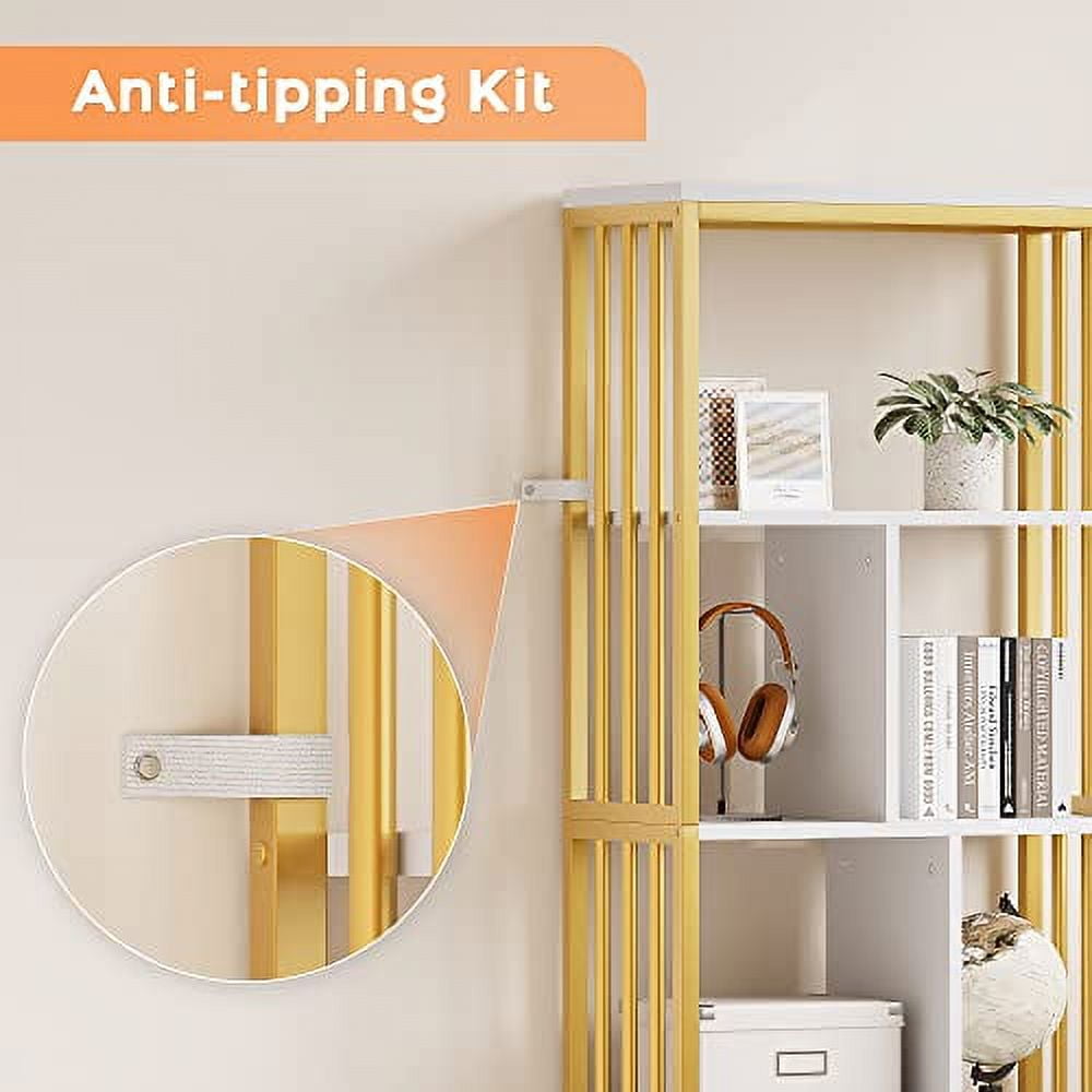 Gold Bookshelf with Drawers Modern Bookcase Storage Rack Shelf Tall ...