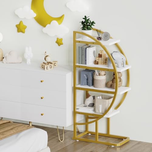 Gold Bookshelf Set of 2, 4-tirer Storage Shelves with Steel Frame, Half ...