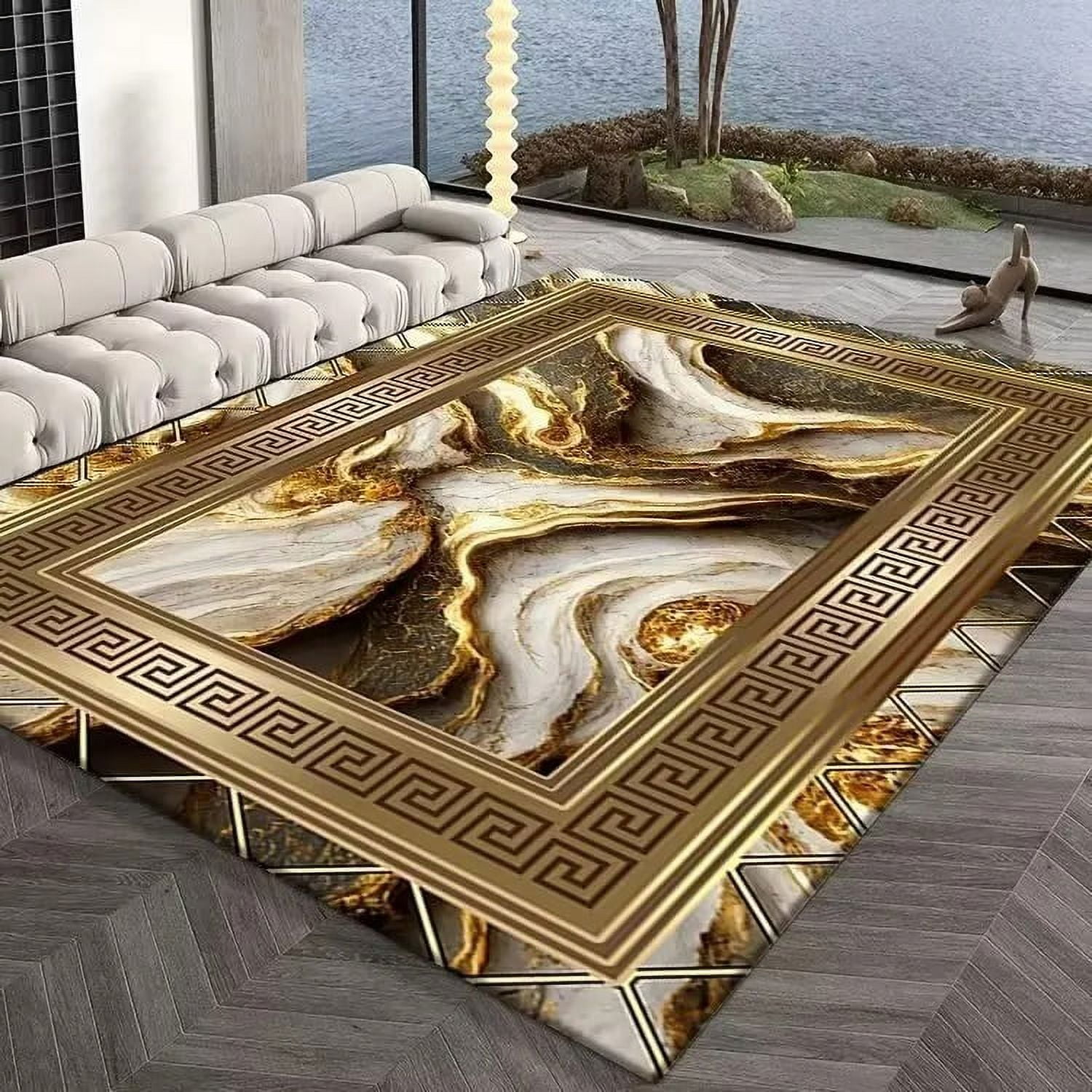 Gold Border Carpets for Living Room Sofas Decoration 2x3m Large Area ...