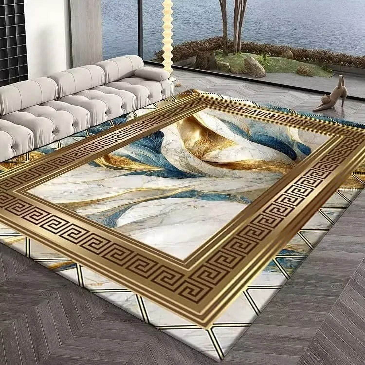 Gold Border Carpets for Living Room Sofas Decoration 2x3m Large Area ...