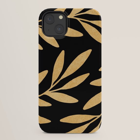 Gold Botanical Leaves on Black Tough Case for Apple iPhone 11-17 Models ...