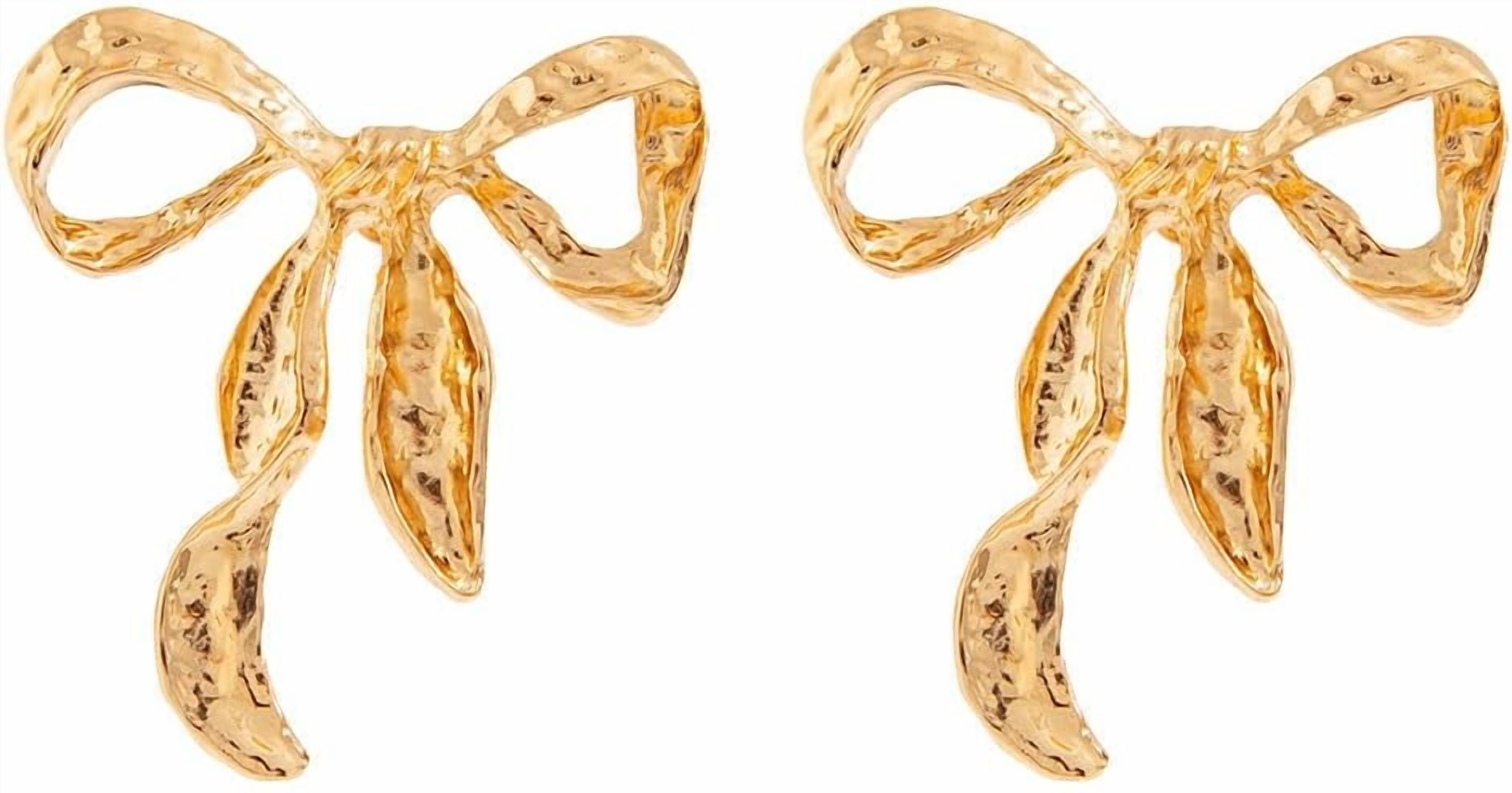 Gold Bow Stud Earrings, Textured Ribbon Design, Vintage Style[x071 ...