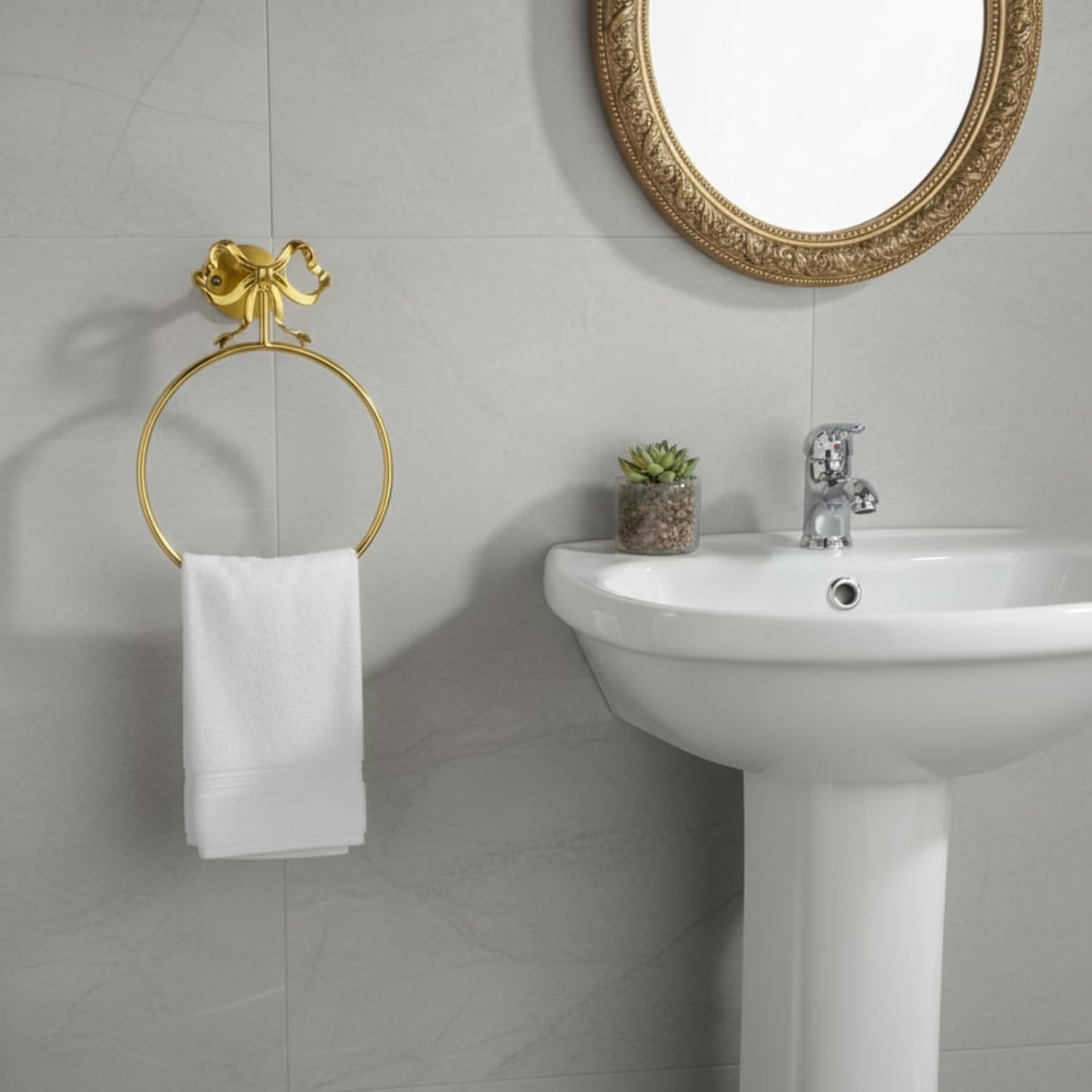 Gold Bow Towel Holder Brass Hand Towel Ring Retro Wall Mount Hanger for ...