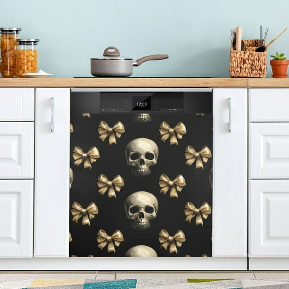 Gold Bows and Skulls Dishwasher Magnet Refrigerator Magnetic Cover ...
