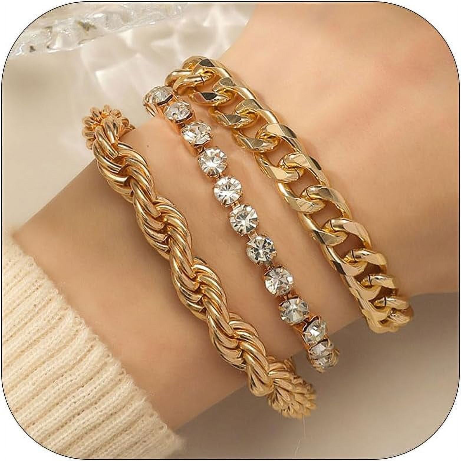Gold Bracelet Stack Chunky Gold Bracelet For Women Dainty Gold ...
