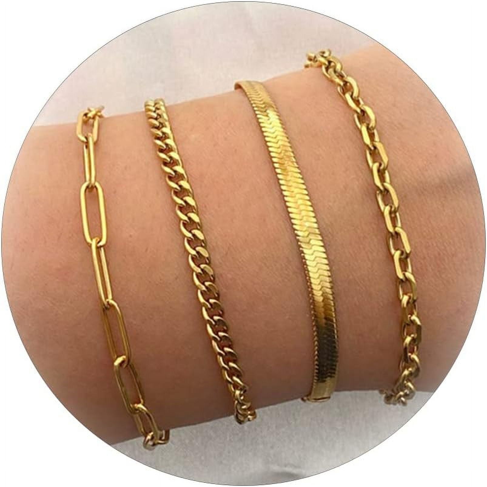 Gold Bracelet Stack Chunky Gold Bracelet For Women Dainty Gold ...