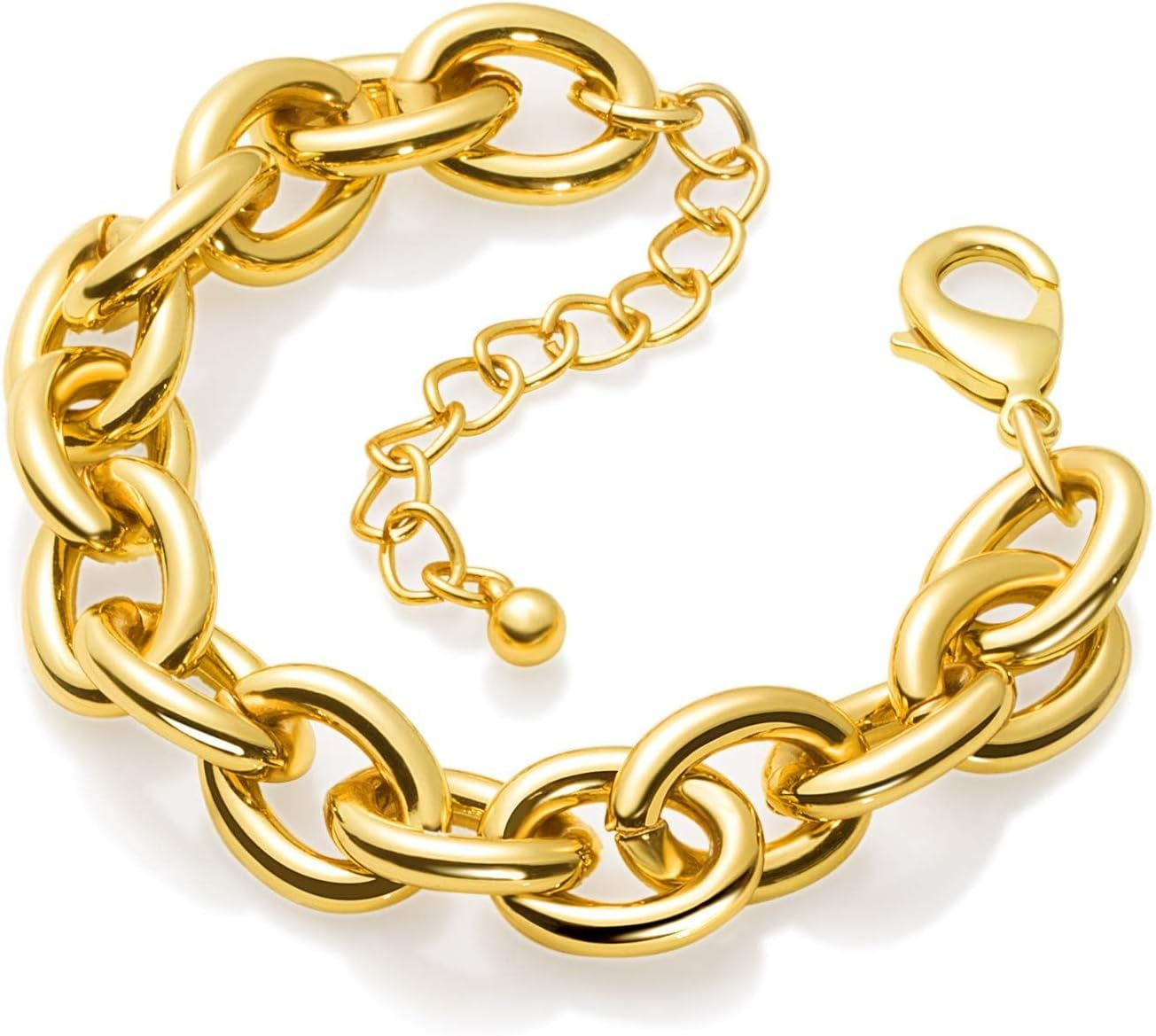 Gold Bracelets For Women 14K Gold Plated Chunky Thick Large Link Chain ...