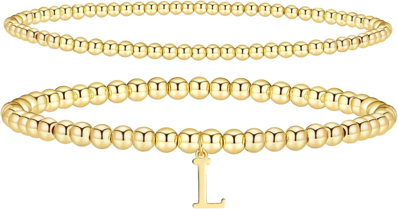 Gold Bracelets For Women, 14K Gold Plated Initial Beaded Bracelets Gold ...