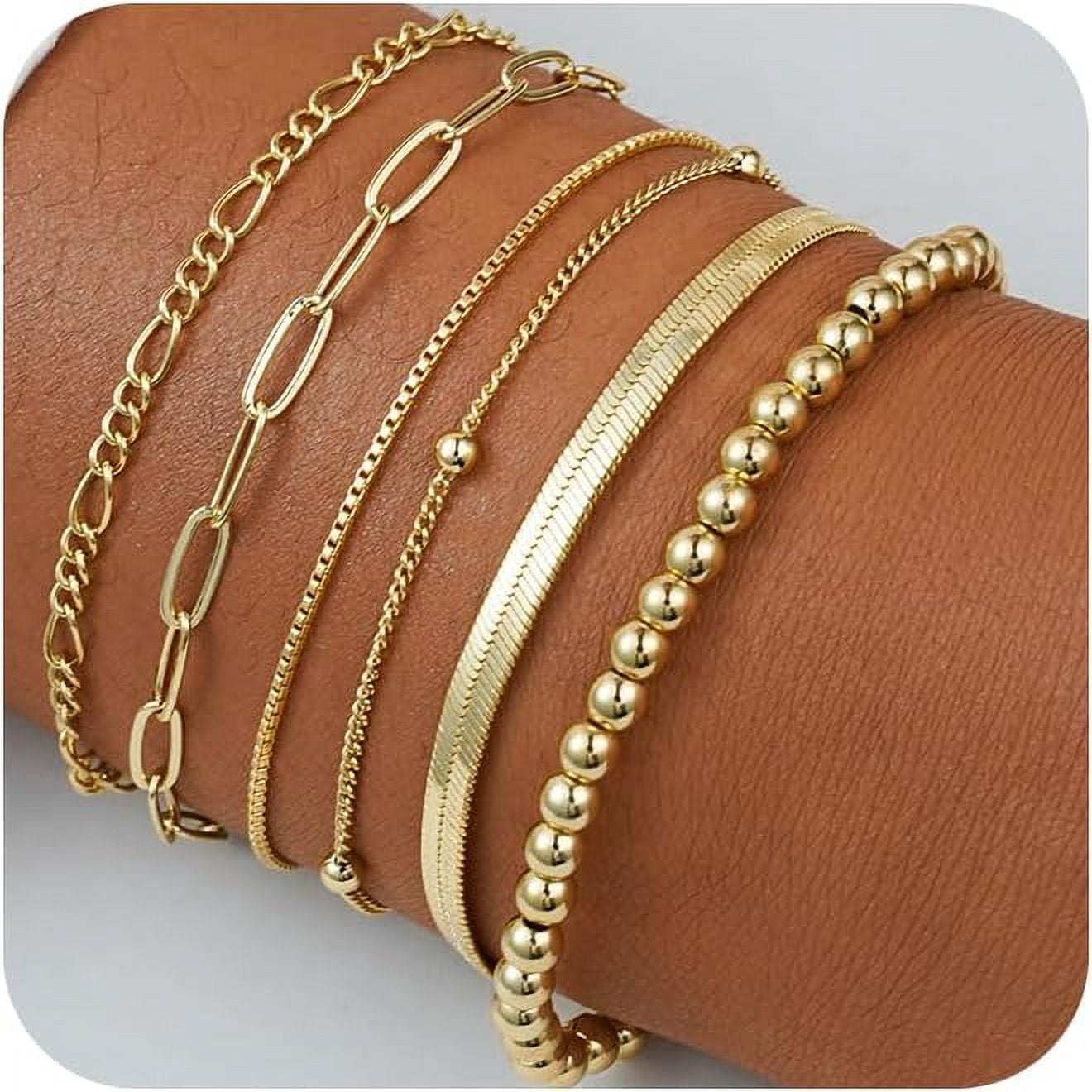 Gold Bracelets For Women,14K Gold Plated Stackable Bracelets Dainty ...