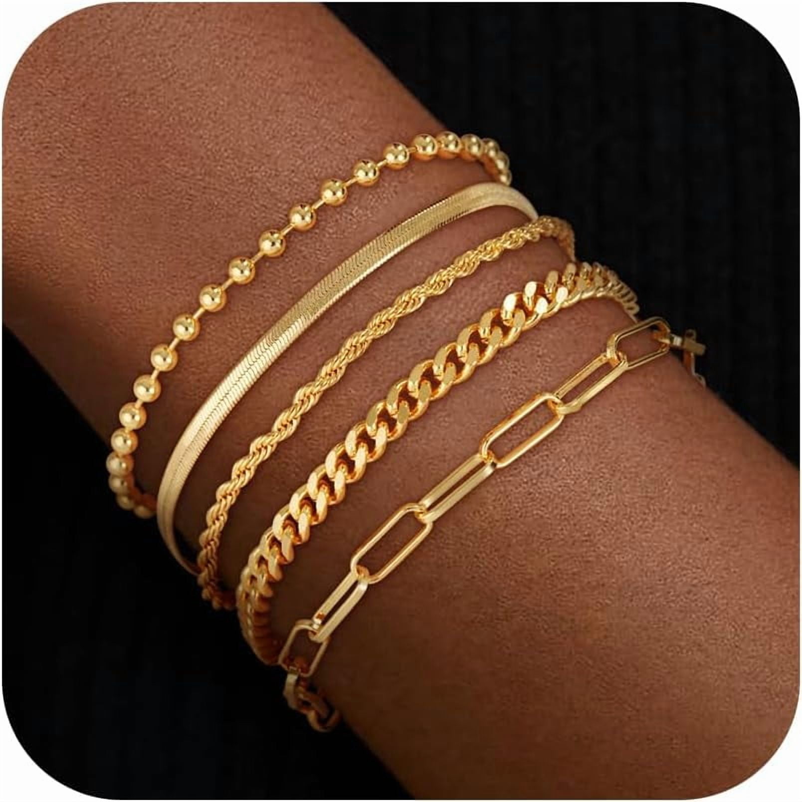 Gold Bracelets Pro perfect for Women, 14K Gold Plated Stackable ...