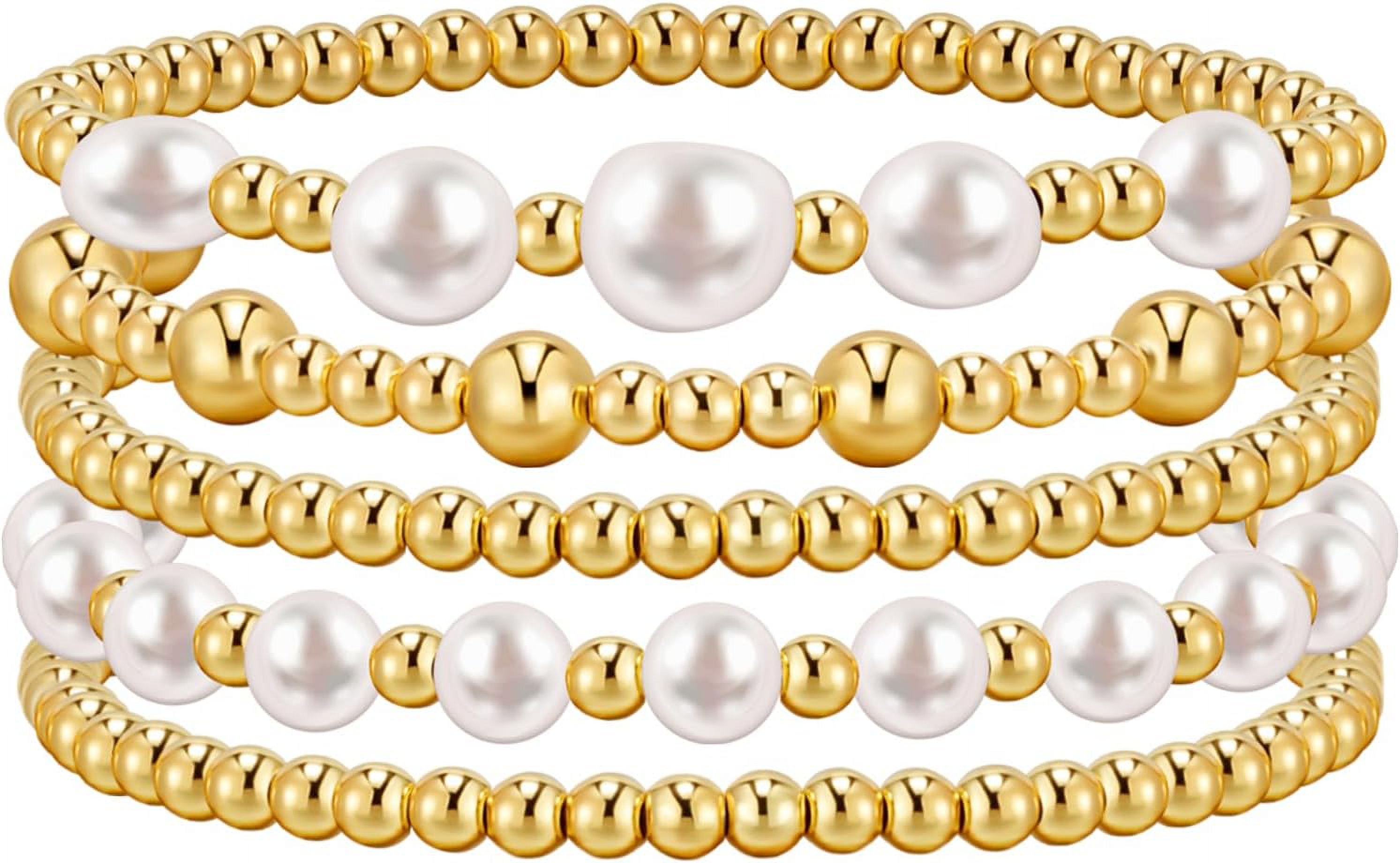 Gold Bracelets For Women Beaded Bracelet 14K Gold Plated Bracelet Stack ...