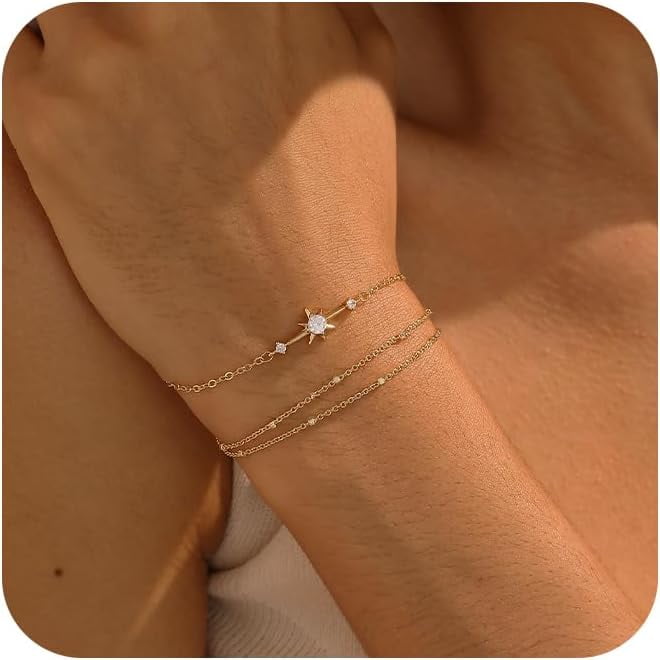 Gold Bracelets for Women,Dainty Gold Bracelet Stack 14K Gold Plated ...