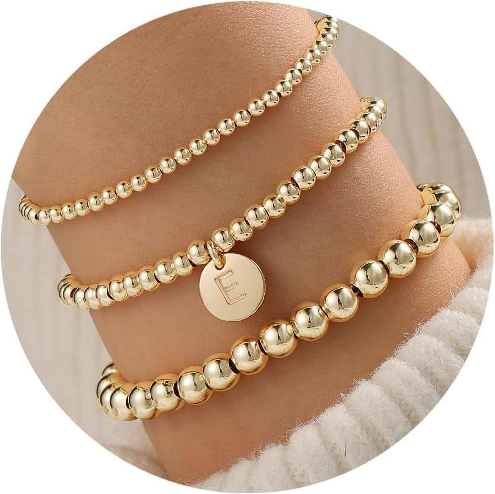 Gold Bracelets for Women Girls - Dainty 14K Gold Plated Stackable Beaded Bracelets for Women ...