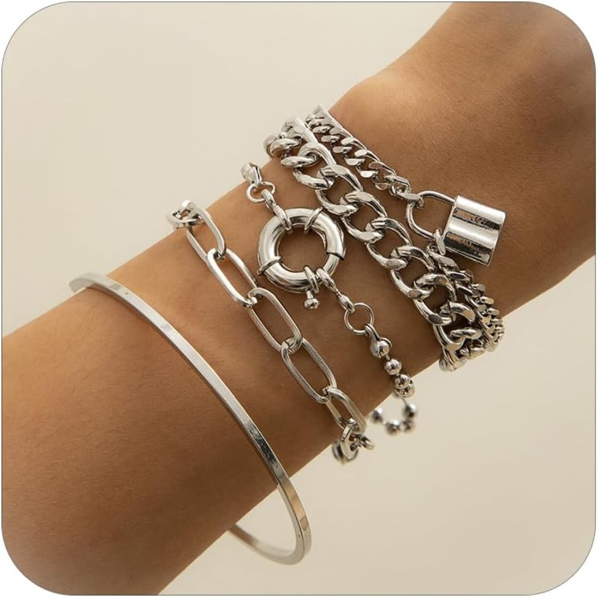 Gold Bracelets for Women Trendy Stackable Gold Chunky Bracelets Boho Layered Bracelets Set Cuban ...