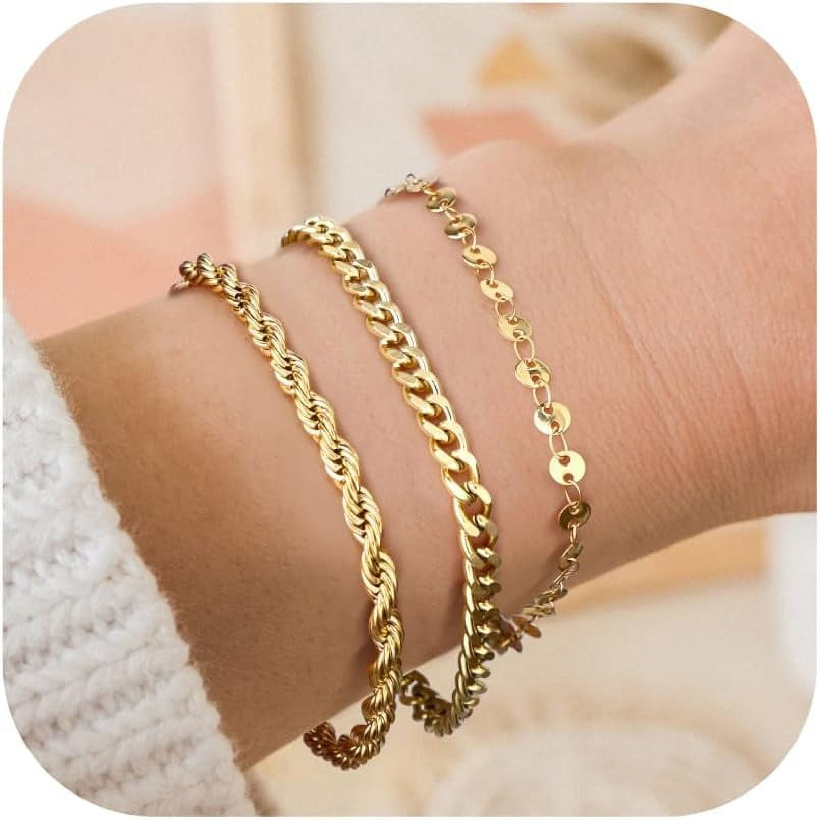 Gold Bracelets For Women Waterproof 14K Gold Plated Bracelet Stack Set ...