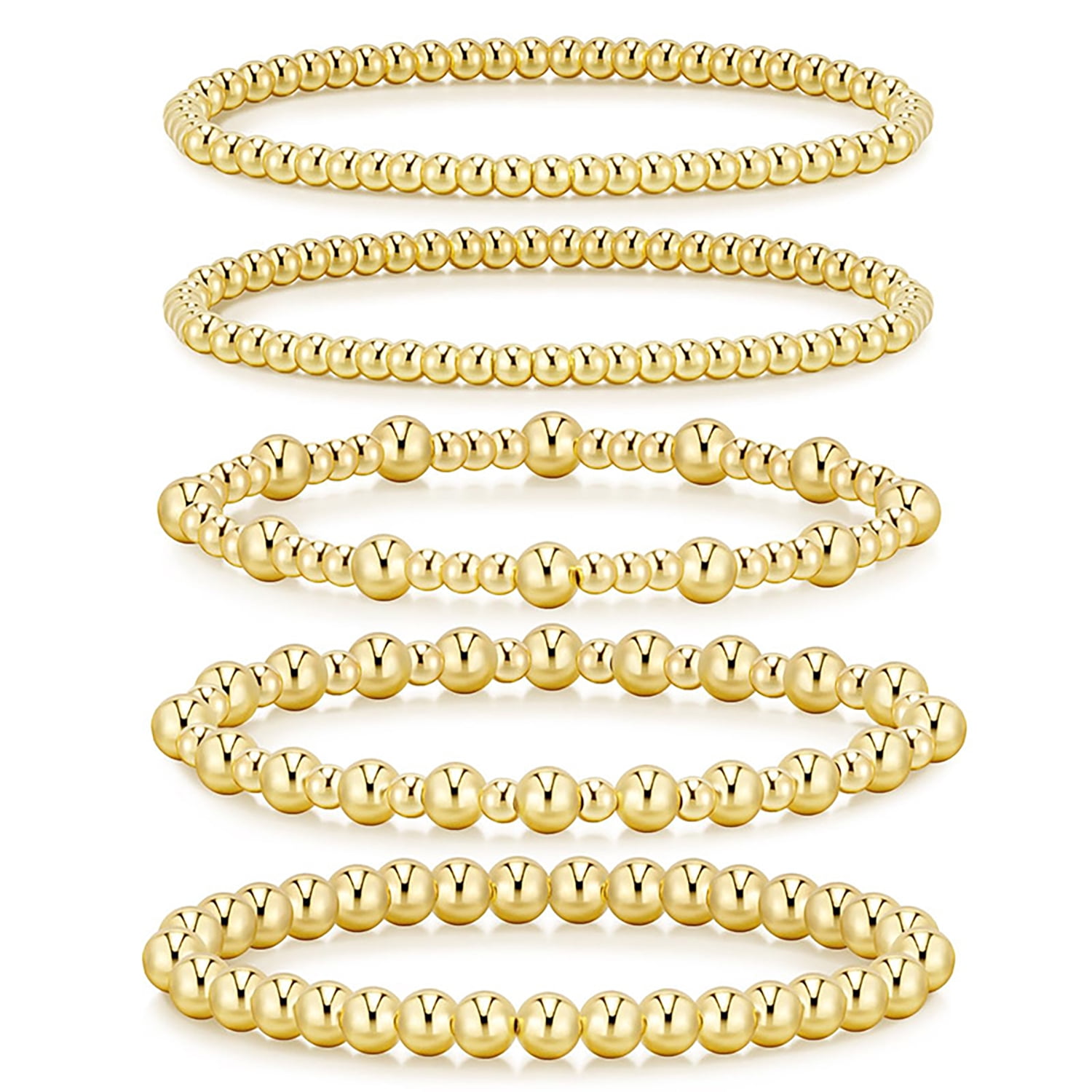 Gold Bracelets for Women, 14K Gold Plated Beaded Bracelets Gold Stretch ...