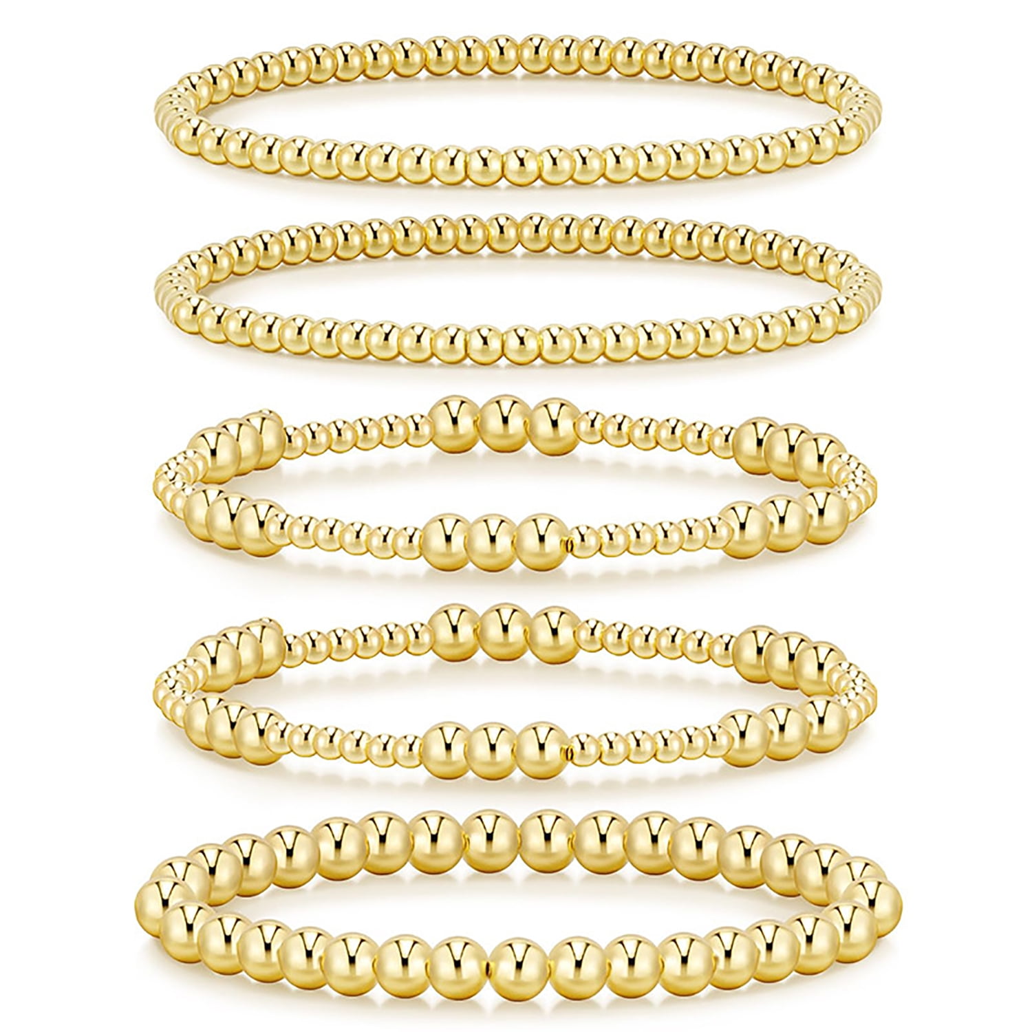 Gold Bracelets for Women, 14K Gold Plated Beaded Strand Bead Ball ...