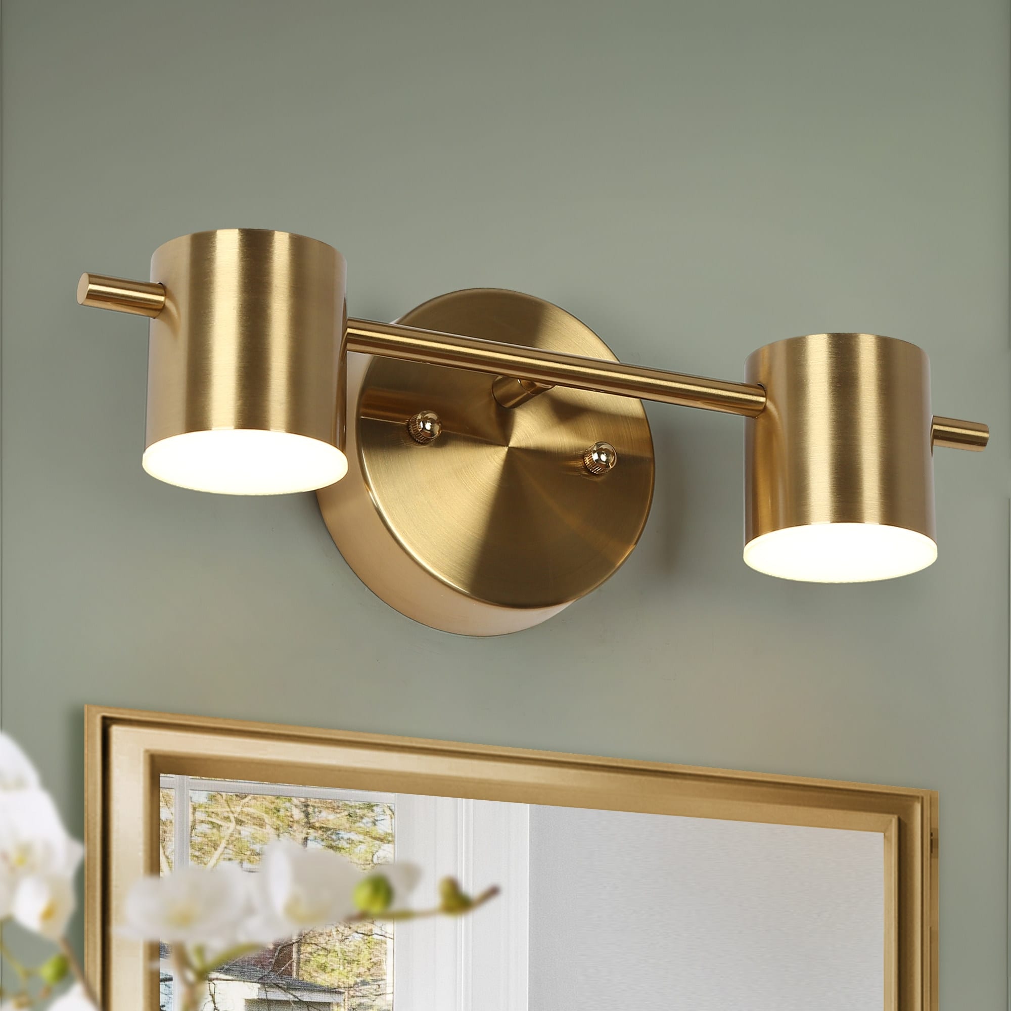 Gold Brass 2-Light LED Bathroom Vanity Light Modern Wall Sconce ...