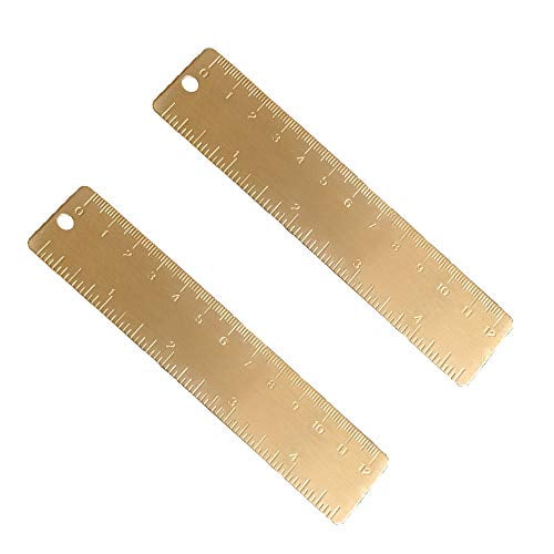 Gold Brass Ruler - Vintage Metal Copper Bookmark Dual Scale Engraved 4. ...